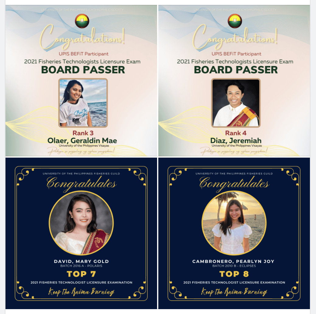 UPV-CFOS grads top October 2021 Fisheries Technologists Board Exam
