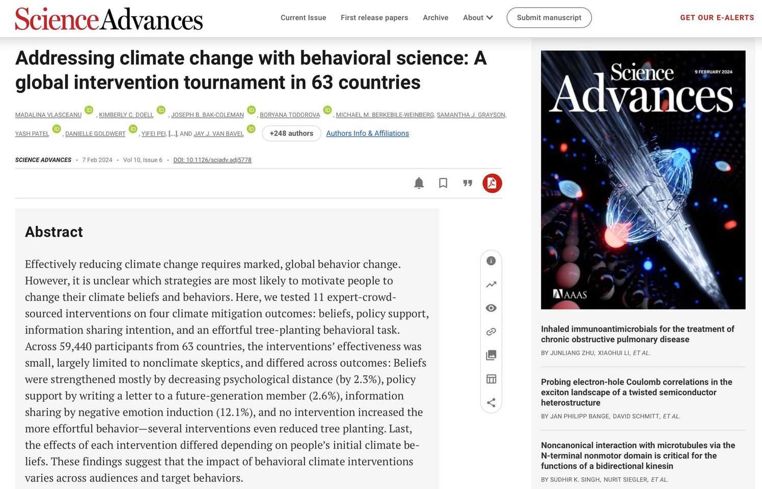 Science Advances publishes climate change intervention research ...