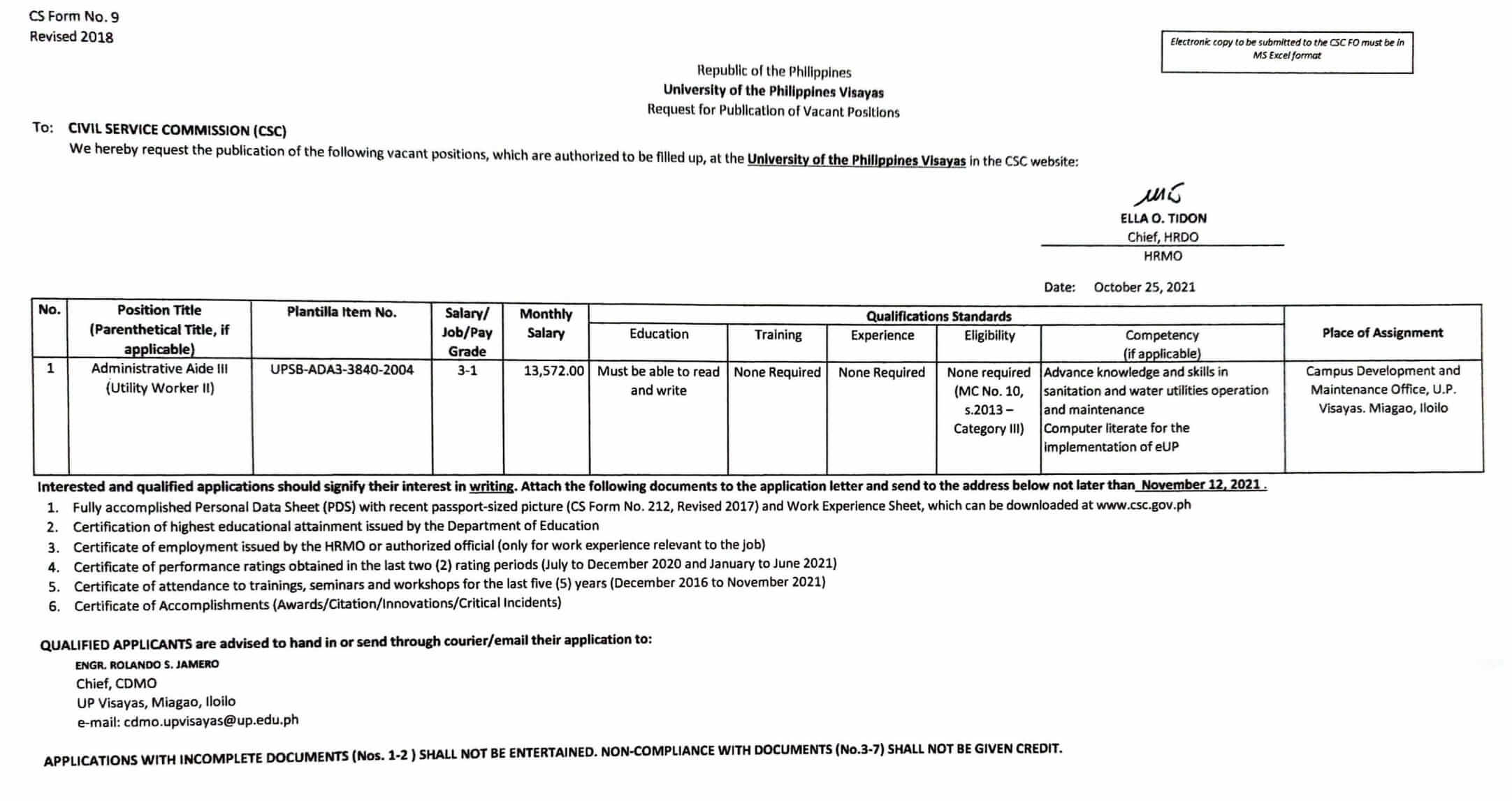 Administrative Aide III Laborer II OVCPD